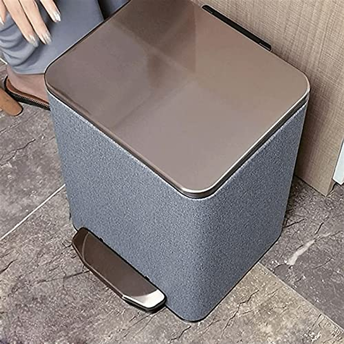 TETARI Trash Can Trash Can Household Living Room Stainless Steel Gray Multi-Specification with Cover Kitchen Bathroom Toilet (Size : Medium)