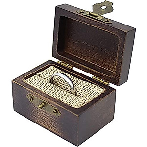 DSHOM Rustic Wooden Engagement Ring Box, Solid Wood Ring Box for Proposal Wedding Ring Storage