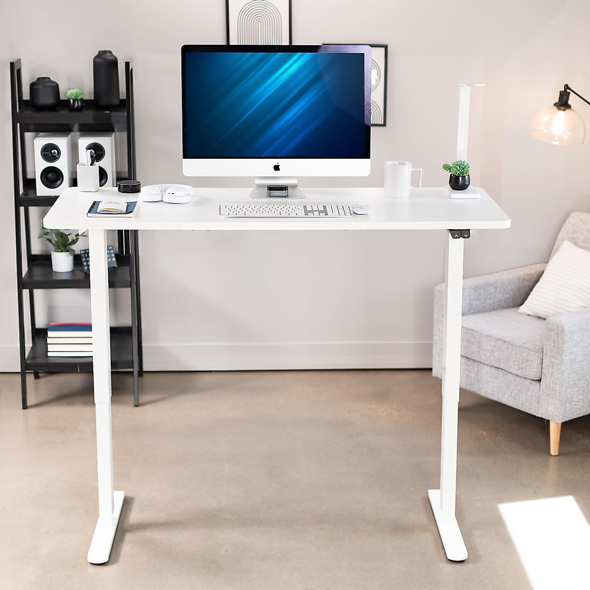 VIVO 60-inch Electric Height Adjustable 60 x 24 inch Stand Up Desk, White Solid One-Piece Table Top, White Frame Standing Workstation, Home & Office Furniture Sets, DESK-KIT-W06W