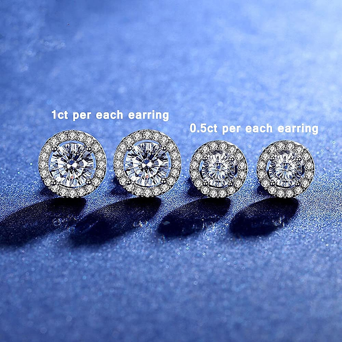 Moissanite Earrings for Women,1-4ct Halo Round 925 Sterling Silver Moissanite Hypoallergenic Stud Earrings,Gift for Mother Mom Wife Girlfriend, with Certificate (White Gold, 1ct)