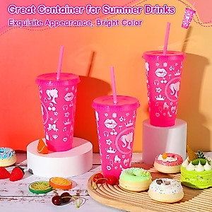 XLSXEXCL 12 Pcs Plastic Cups with Lids and Straws Glitter Tumbler 24 oz Travel Mug Cup Plastic Drinking Cups for Juices Parties Birthdays Party Bachelor Party (Hot Pink)