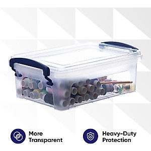 Superio Mini Storage Bins with Lids- Clear Boxes for Organizing, Stackable Plastic Containers- BPA Free, Non-Toxic, Odor Free, Organizer for Home, Office, Dorm, 1.25 Qt, 3 Pack