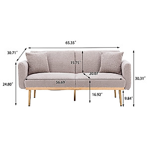 SZLIZCCC Accent Sofa, Mid Century Modern Teddy Velvet Fabric Couch， Convertible Futon Sofa Bed ，Recliner Couch Accent Sofa Loveseat Sofa with Gold Metal Feet (White Teddy)