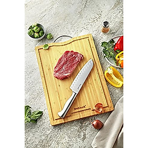 McCook® MCW11 Bamboo Cutting Boards Set of 4, Chopping Board Set w Juice Groove& Metal Handle, Cheese Charcuterie Board Serving Tray for Meat, Cheese and Vegetables(L, 17”11.4”0.8”)
