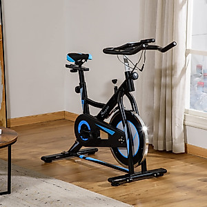 Soozier Exercise Bike, Stationary Bike for Home, Indoor Cycling Bike, Adjustable Workout Bike with Comfortable Seat Cushion and LCD Monitor