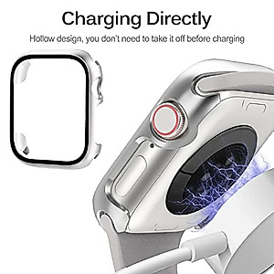 Miimall Compatible Apple Watch Series 8 41mm Case with Screen Protector Anti-Scratch Shockproof Hard PC and Tempered Glass Film Bumper Case for Apple Watch 41mm Series 7 & 8 (Silver)