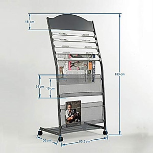 Magazine Rack Five-Layer Aluminum Newspaper Rack Magazine Rack Magazine Rack Floor Newspaper Rack Best Gift (Color : Gray, Size : 63.5 * 36 * 133cm)