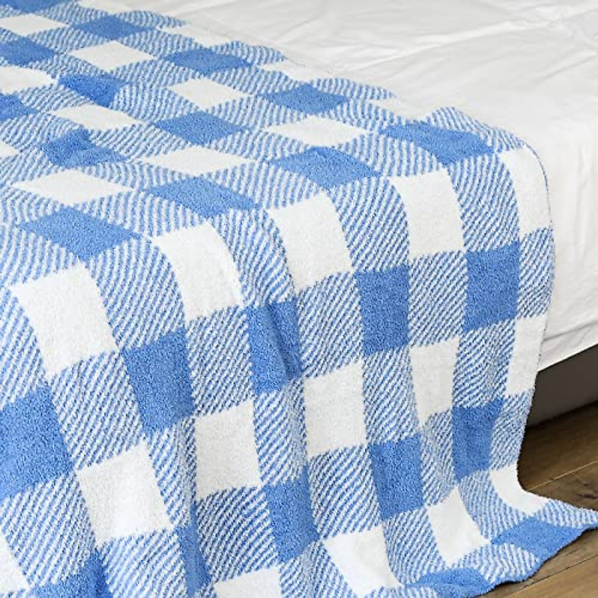 Buffalo Plaid Throw Blanket for Couch Sofa Bed Soft Cozy Fleece Warm Blue and White Checker Plaid Pattern Decorative Lightweight Fluffy Microfiber Checkered Blankets for All Seasons 50''x60''