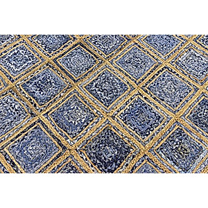 Unique Loom Braided Jute Collection Classic Quality Made Natural Hand Woven with Geometric Design Area Rug (9' 0 x 12' 0 Rectangular, Blue/ Natural)