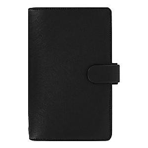 Filofax Saffiano Organizer, Personal Compact Size, Black - Cross-Grain, Leather-Look, Six Rings, Week-to-View Calendar Diary, Multilingual, 2024 (C022469-24)