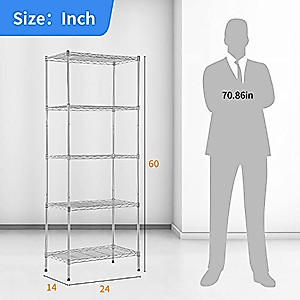 Wire Shelving Unit Metal Shelf Organizer Heavy Duty Wire Rack Storage Unit Rack Utility for Bathroom Office Kitchen (Chrome, 14" D x 24" W x 60" H)