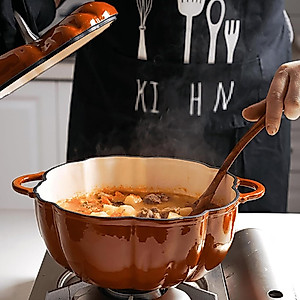 Hgjgwqh 3.8L Enameled Cast Iron Dutch Oven Pumpkin Shape Cooking Pot with Lid Non Stick Enamel Pot Stew Soup Stock Pot Casserole Nederlands Cookware Cooker Cooking for Thanksgiving Halloween,Orange