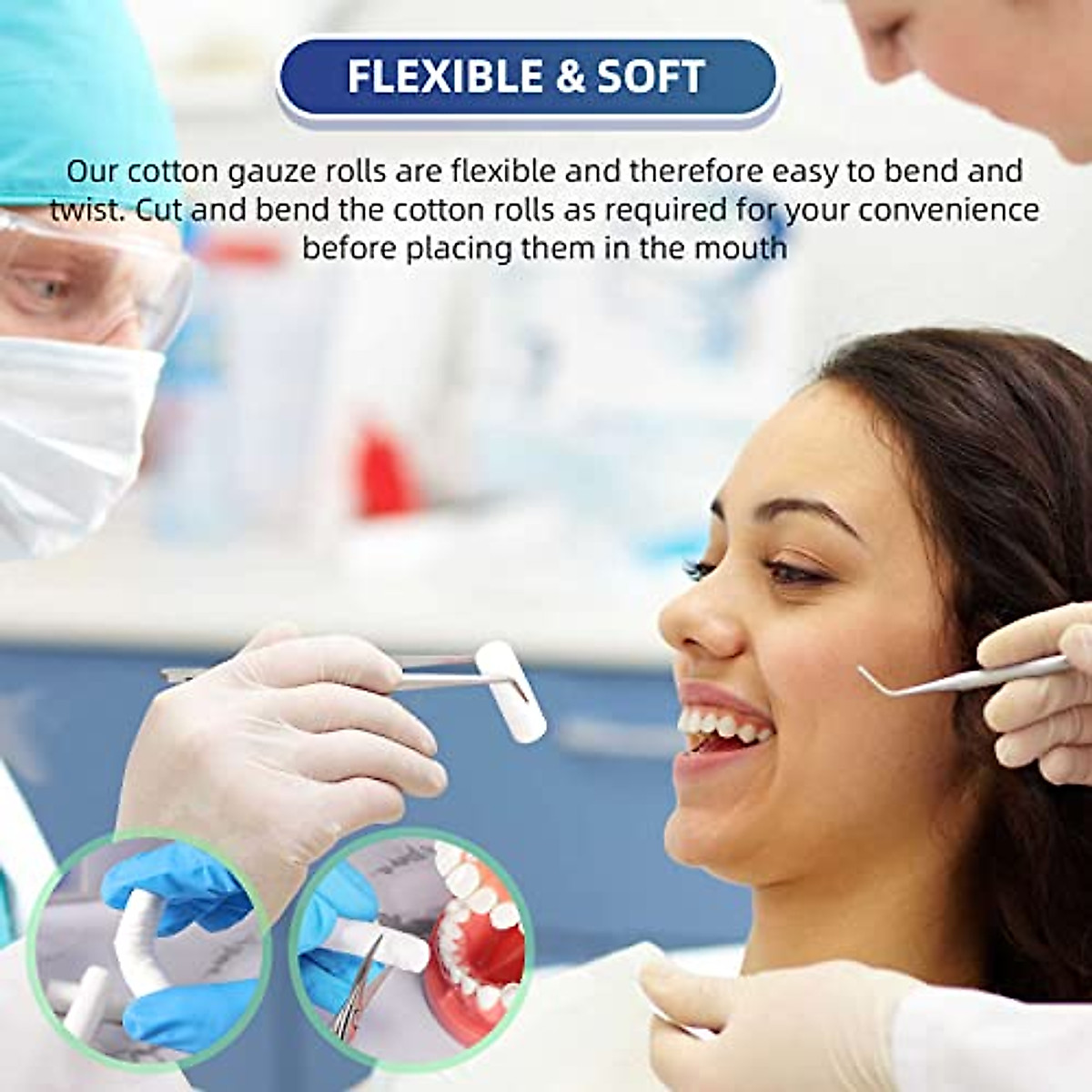 400 PCS Dental Gauze Rolls Cottons Pads, Nosebleed Kit Accessories #2 Medium 1.5" Mouth Gauze Nose Plugs for Dental Clinic, Household