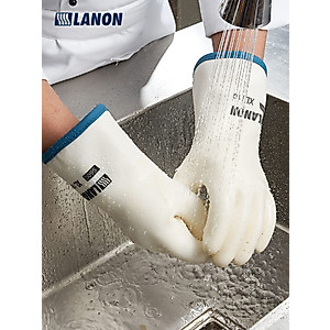 LANON Liquid Silicone Gloves, Heat Resistant Oven Gloves with Fingers, Food Grade, Waterproof, White, Medium