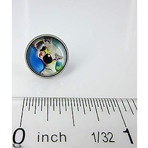 Stainless Steel Cool Cat in Sunglasses Print Glass Stud Earrings 12mm