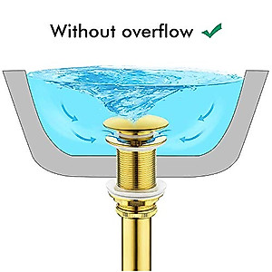 AZOS Bathroom Sink Drain Stopper Pop up Drain Without Overflow for Vessel Sink Lavatory Vanity, Brass Polished Gold Anti-Clogging Drain