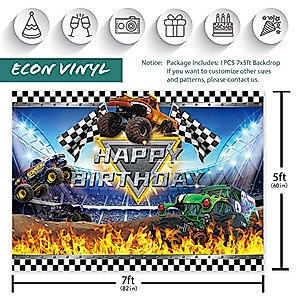 Seasonwood Cartoon Monster Truck Birthday Party Supplies Background Monster Machines Childrens Birthday Party Photo Backdrop Background Baby Shower Photography Banner Decoration 7X5F