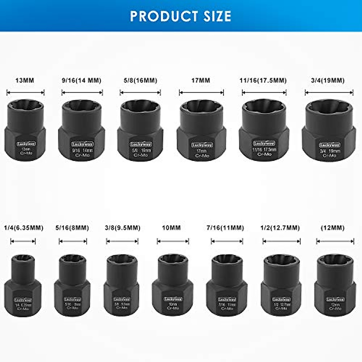 Luckyway 13-Piece Impact Bolt & Nut Remover Set, Nut Extractor Socket, Bolt Remover Tool Set