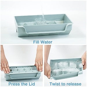 WIBIMEN Large Ice Cube Tray, Whiskey Ice Mold with Bin & Tong Square Ice Cube Mold, Leakproof Large Ice Cube Molds for Cocktails Whiskey Bourbon Scotch-Easy Fill & Transfer & Remove(Blue)