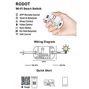 16A Basic Wireless Smart Switch，Wi-Fi Light Switch Compatible with Alexa & Google Home & SmartThings,FCC Certified,No Hub Required Support DIY Module (2-Pack)