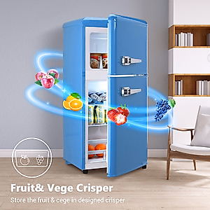 JANREAY Mini Refrigerator with Freezer 3.5 Cu.Ft, Small Refrigerator with 7 Settings Temperature, Adjustable Shelves, 2 Doors, Low Noise, Mini Fridge for Apartment, Bedroom, Office, Dorm Blue