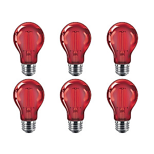 Philips LED 538207 A19 Party Bulbs: Filament Glass, 4-Watt (40-Watt Equivalent), E26 Medium Screw Base, Red Light, 6-Pack