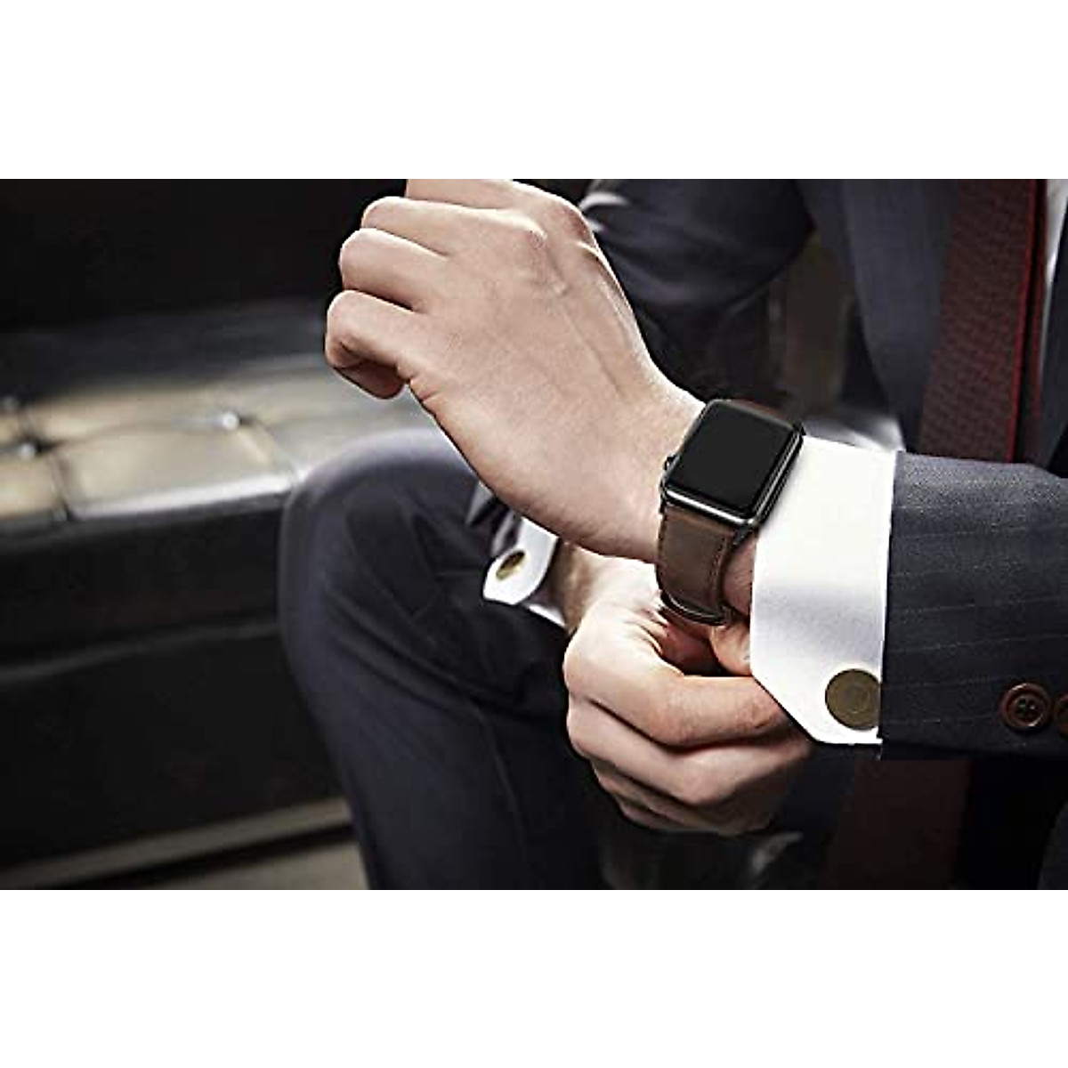 SWEES Leather Band Compatible for Apple Watch 42mm 44mm 45mm, Genuine Leather Replacement Wristband Strap Compatible iWatch Series 7 6 5 4 3 2 1 SE Sports & Edition Men And Women, Retro Brown