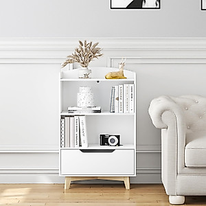 UTEX Kids Bookshelf, Children Bookcases with Storage and Drawer, Wood Kids Toy Storage Organizer for Playroom,Bedroom, Nursery School, White