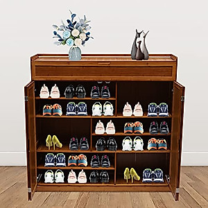 DYRABREST 7 Tier Shoe Storage Cabinet with 4 Doors,Shoe Storage Freestanding Shoe Rack for Entryway with Flip Drawers,Bamboo Shoe Cabinet Shoe Storage Organizer Cabinet Hold up to 20 Pairs