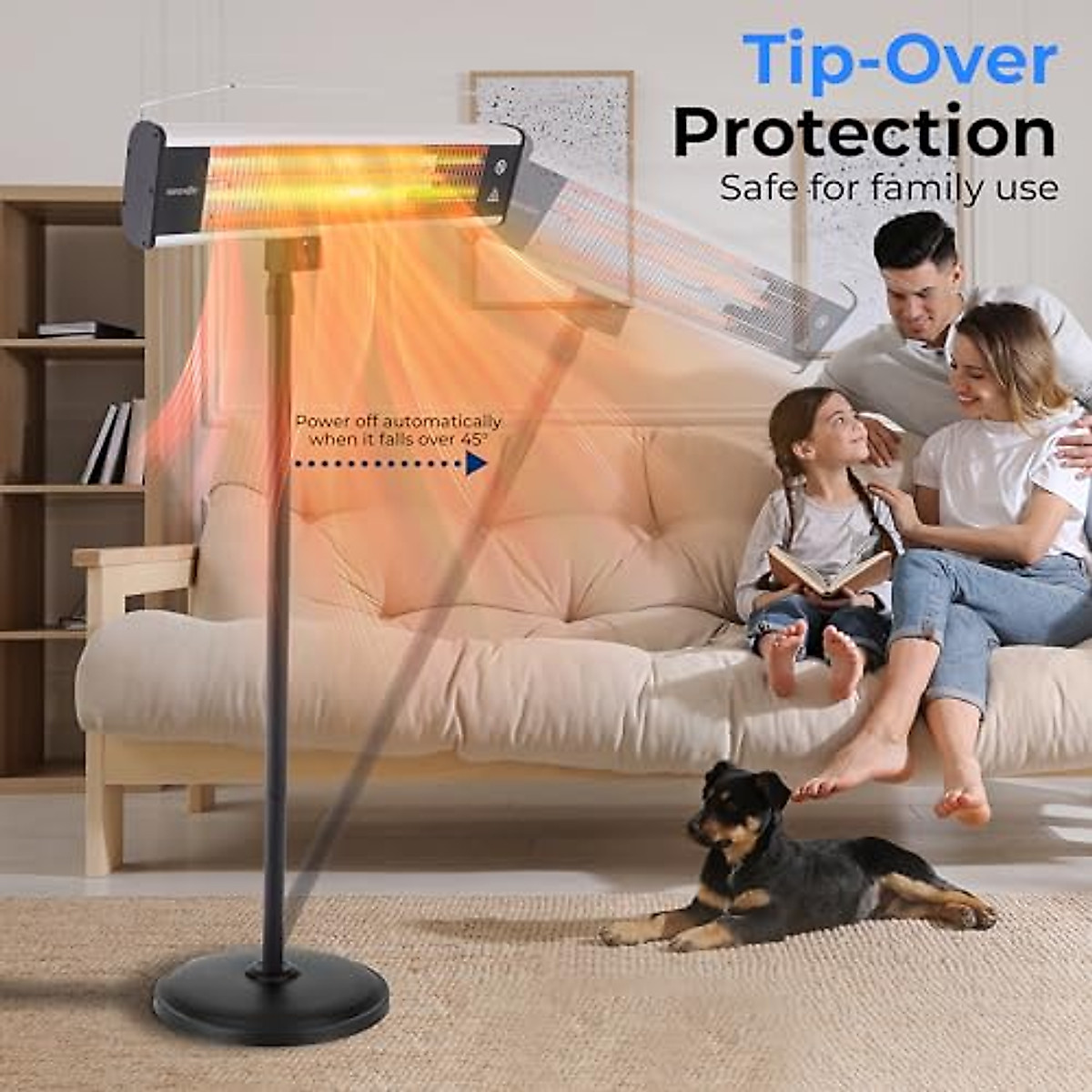 SereneLife Infrared Patio Heater, Electric Patio Heater for Indoor/Outdoor Use, Portable Stand Heater with Remote Control, 1500 W, for Restaurant, Patio, Backyard, Garage, Decks (Black)