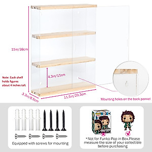 Nynelly 3-Layer Acrylic Display Case, Wall Mounted Display Box Countertop Cabinet for Collectible, Clear Display Case with Door for Mini Funko Pop, Action Figure, 11.5" L x 3.3" W x 15" H,Walnut