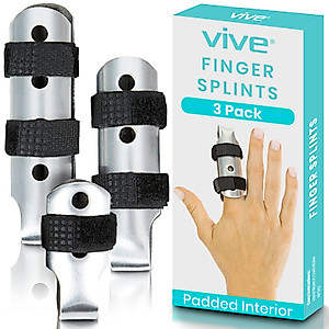 Vive Finger Splints - Mallet Brace For Trigger, Middle, Pinky, Ring, Dislocated Thumb Support - Metal Aluminum Immobilizer with Foam (3 Count (Pack of 1))