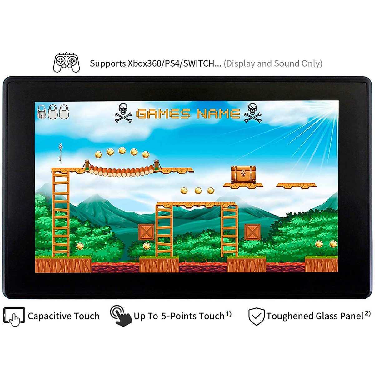 7inch HDMI LCD (H) (with case) Capacitive Touch Screen 1024x600 IPS Display Monitor with Toughened Glass Cover Support All Raspberry Pi 4B/3B+/3B/2B/Zero/Jetson Nano/Banana Pi/Windows 10/8/7