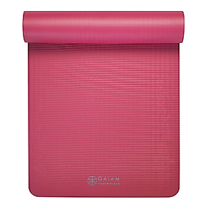 Gaiam Essentials Thick Yoga Mat Fitness & Exercise Mat with Easy-Cinch Carrier Strap, Pink, 72"L X 24"W X 2/5 Inch Thick