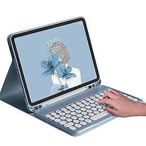 HENGHUI Keyboard Case for Galaxy Tab A8 10.5 inch 2022 Model SM-X200/X205/X207 Cute Round Key Color Keyboard Wireless Detachable BT Keyboard Cover (MistyBlue)