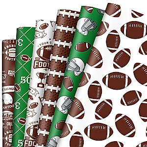 AnyDesign 12 Sheet Rugby Wrapping Paper Football Helmet Gift Wrap Paper Bulk White Green Brown Art Paper for DIY Crafts Sport Events Wedding Birthday Gift Packing, 19.7 x 27.6 Inch, Folded Flat