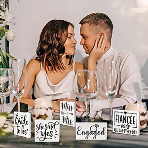 WATINC Engagement Party Centerpieces Decorations - 5pcs Miss to Mrs Engaged Wood Sign Tables Decor, Sweet Engagement Tabletop Tiered Tray Gift for Bridal Shower Bachelorette Betrothal Party (Black & White)