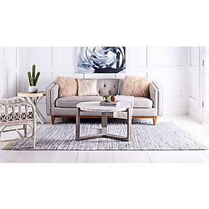 Unique Loom Chindi Cotton Collection Soft Hand Woven Natural Fiber Striped Area Rug, 9 ft x 12 ft, Gray/Ivory