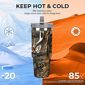 YTLKGFP 30 Oz Large Capacity Car Cup Camouflage Deer Tumbler with Handle Straw Lid Insulated Stainless Steel Water Bottle Travel Mug Leak-proof Car Cup Keeps Cold Or Hot