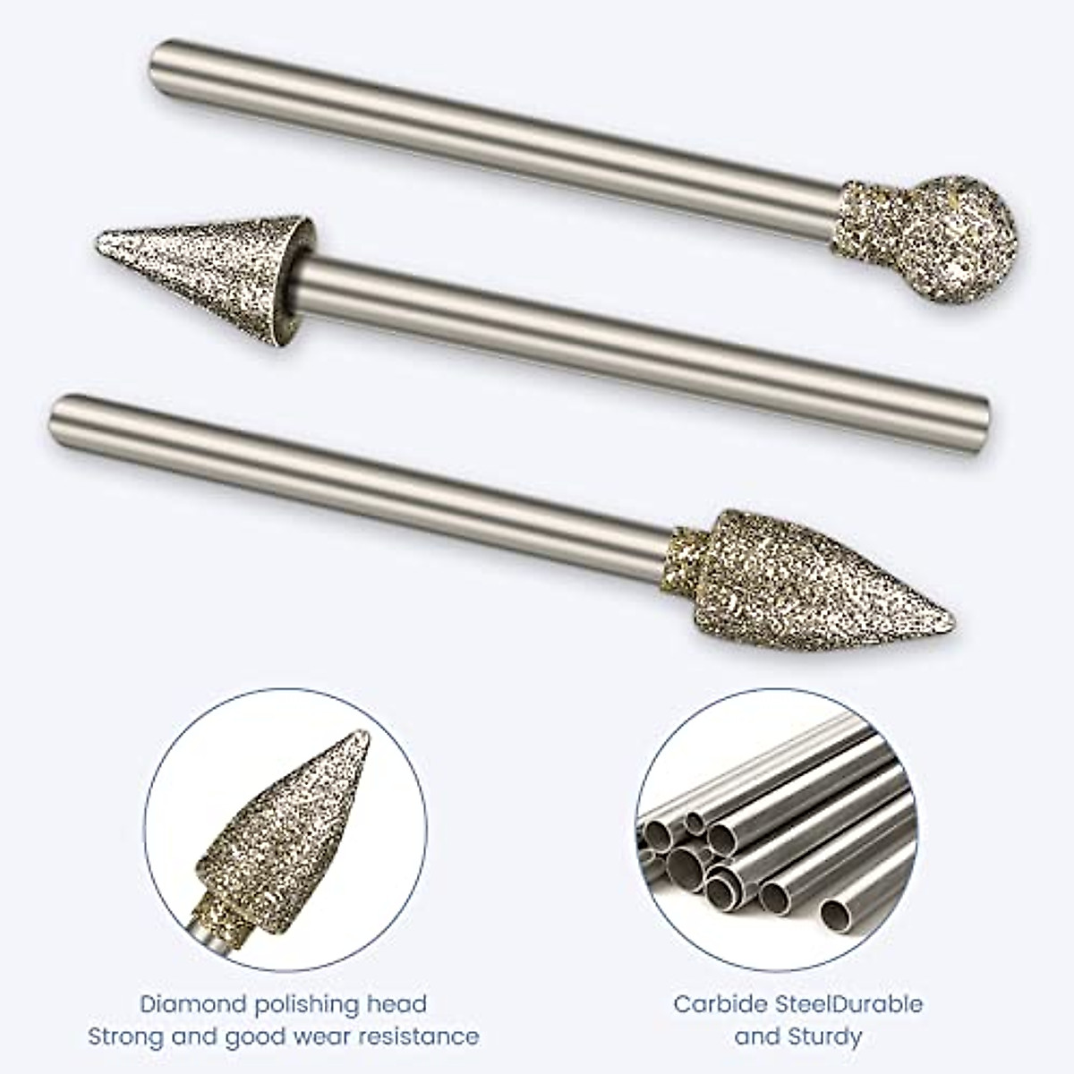 THEKBS 24Pcs Stone Carving Set Diamond Burr Set, Rotary Grinding Burrs Engraving Bits Set with 1/8-inch Shank Universal Fitment Rotary Tool Accessories for Carving, Grinding, Polishing, Engraving