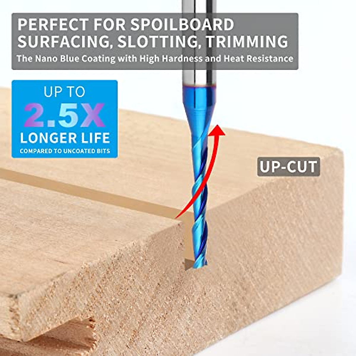 EANOSIC Upcut Spiral Router Bit 1/4 inch Shank, 1/8 inch Cutting Diameter, Extra Long 3 inch Solid Carbide with Nano Blue Coating CNC Router Bits End Mill for Wood Cut, Carving