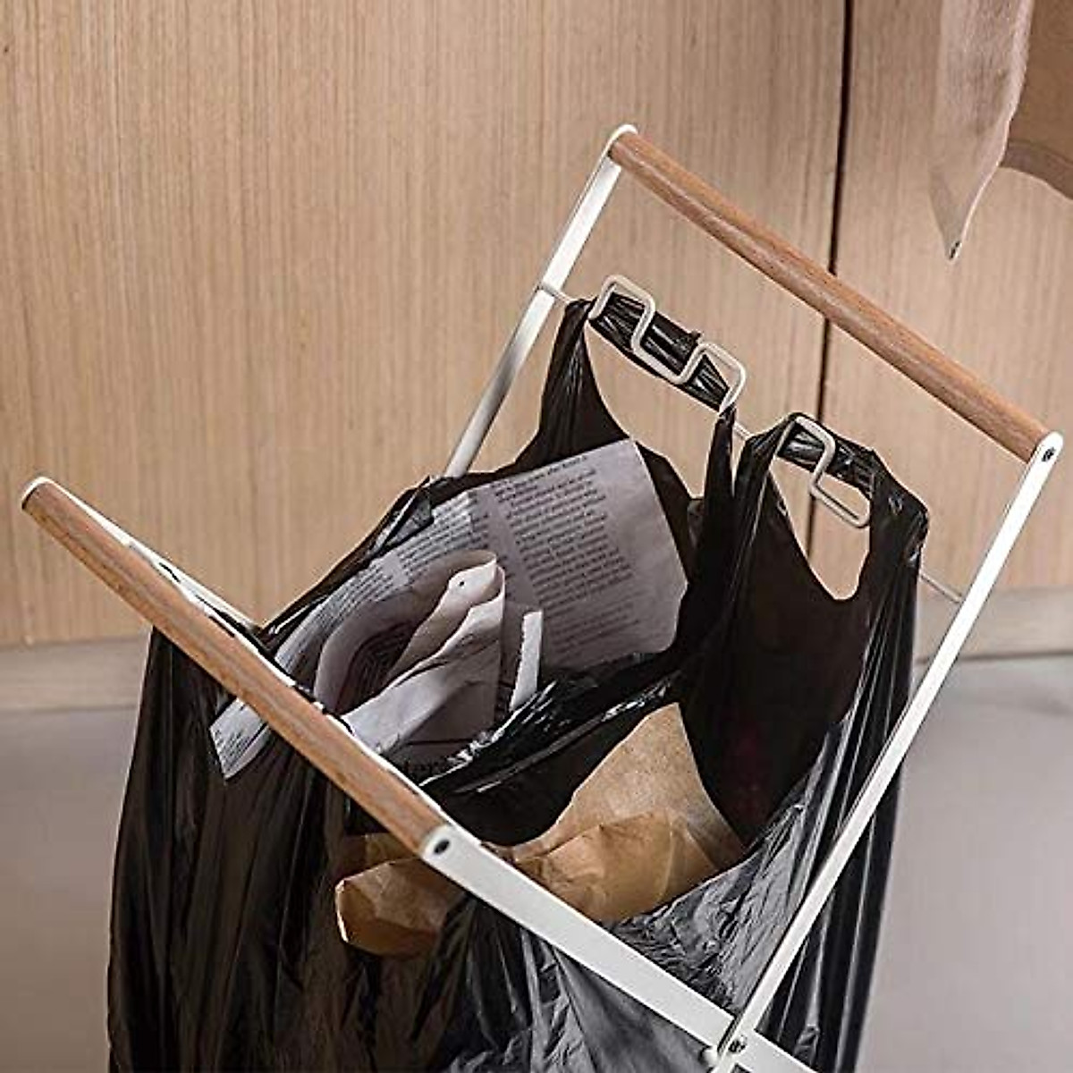 Kuinayouyi X-Type Folding Trash Stand Can Metal Trash Bag Box Holder Garbage Bag Rack Home Kitchen Storage RacksTowel Rag Dry Shelf