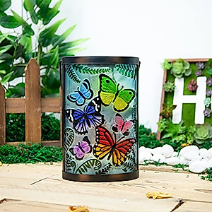 Afirst Hanging Solar Lantern - Decorative Outdoor Glass Solar Butterfly Lights Waterproof LED Tabletop Lamp for Garden Yard Patio Decor
