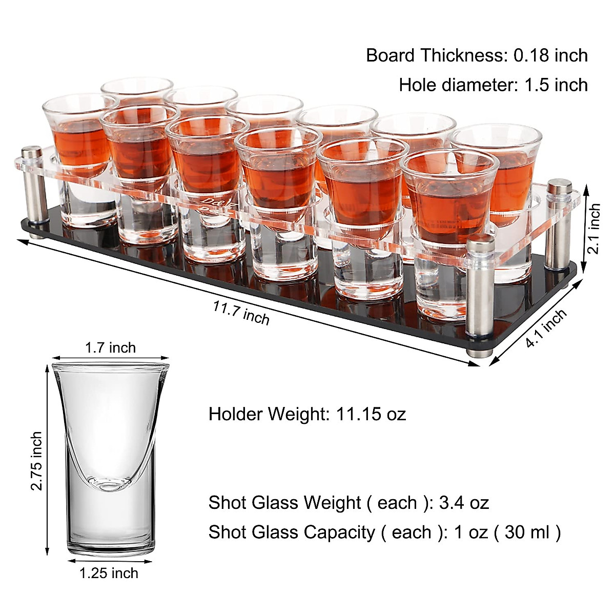 D&Z 1 Ounce Shot Glass Set with Tray, 12 Shot Glasses for Tequila/Vodka/Whiskey/Cocktail, Unique and Convenient Serving Tray - Easily Organize More Attractive Gatherings, Ideal 21st Birthday Gifts
