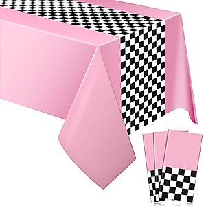 Irenare Car Birthday Party Supplies Racing Party Decorations 50s Party Tablecloth Racetrack Table Runner Table Covers for Kids Boy Car Theme Birthday Party, 54 x 108 Inch (Pink,3 Sheets)