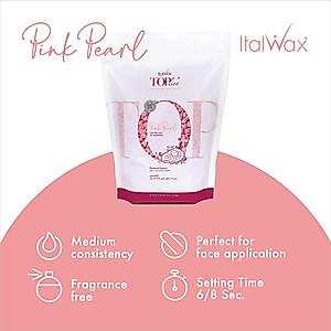 Italwax Top Line Pink Pearl - 750g / 1.65lb - Hard wax beads for hair removal - Unscented - Synthetic formulation ideal for sensitive skins - Recommended for Bikini Area and Armpits