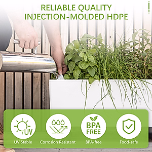 Glowpear Self Watering Planter Box - 23.6", White - UV Stable, Scalable Plant Pot with Water Gauge, Indoor Outdoor for Vegetables, Flowers, Herbs, and Succulents, Gardening