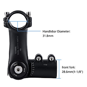 FIFTY-FIFTY Adjustable Bike Stem, 0-60 Degree Mountain Bike Stem, Riser Stem for 1-1/8 Steer Tube 31.8mm Handlebar, Alloy Stem for Most Bicycle, Road Bike, MTB, E-Bike with 2 Hex Keys (Black, 110mm)
