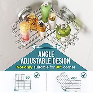 TAILI Heavy Duty Suction Cup Shower Caddy 2 Pack, Removable Rustproof Stainless Steel Shower Rack, Drill-Free Shower Shelf with Hooks, Wall Mounted Basket Organizer for Bathroom, Grey