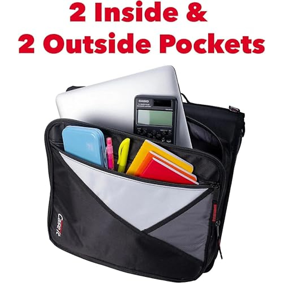 Case-it The Universal Zipper Binder - 2 Inch O-Rings - Padded Pocket That Holds up to 13 Inch Laptop/Tablet - Multiple Pockets - 400 Page Capacity - Comes with Shoulder Strap - Fire Engine Red LT-007